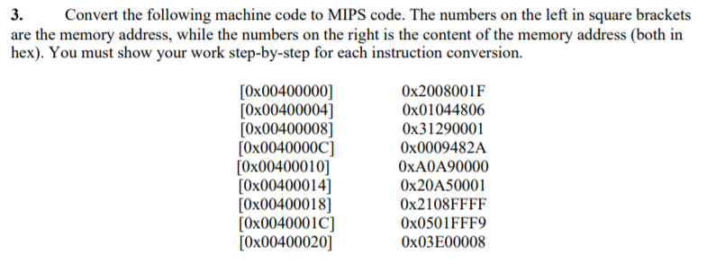 Solved 3. are the memory address, while the numbers on the | Chegg.com