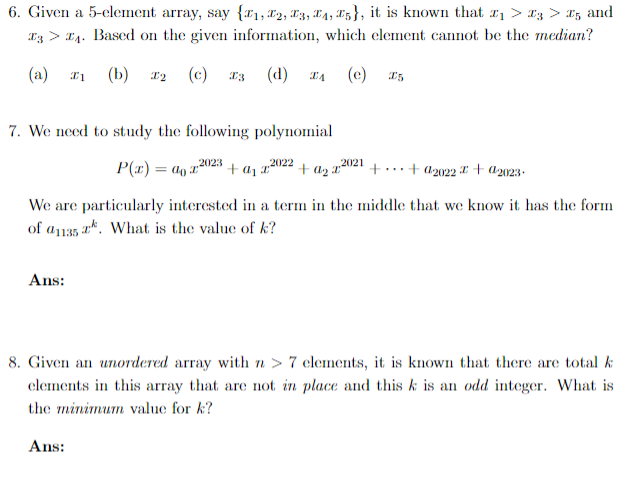 Solved 6. Given a 5-element array, say {x1,x2,x3,x4,x5}, it | Chegg.com