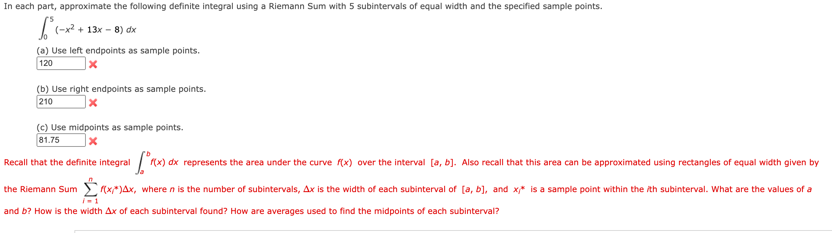 Solved In each part, approximate the following definite | Chegg.com