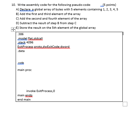 Solved 10. Write assembly code for the following | Chegg.com