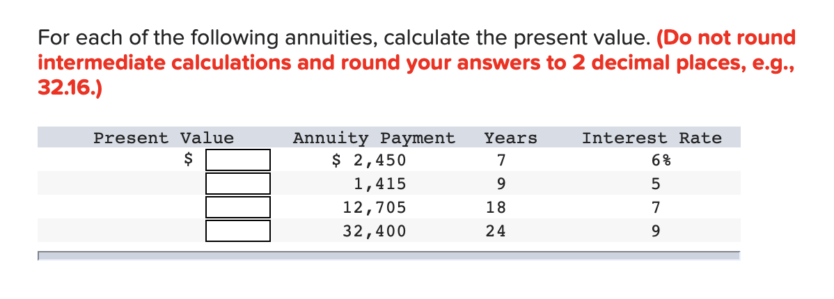Solved For each of the following annuities, calculate the | Chegg.com