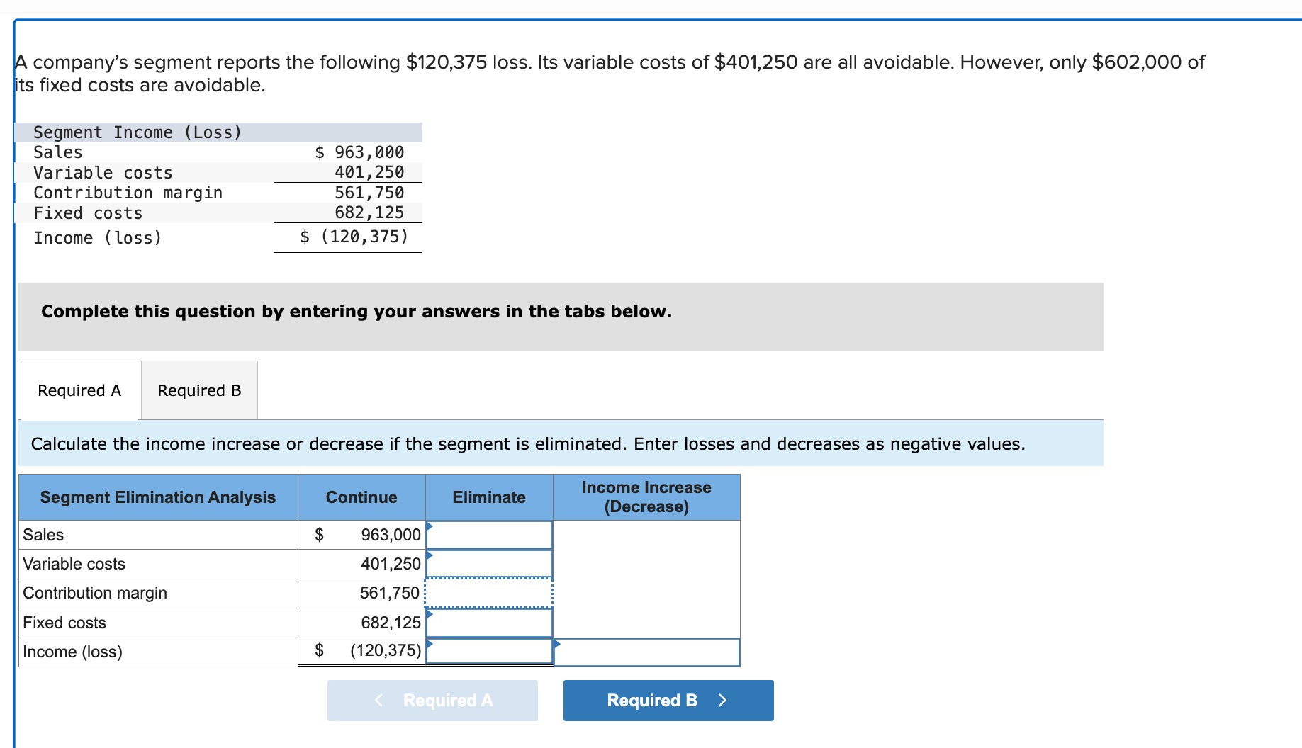Solved A company's segment reports the following $120,375 | Chegg.com