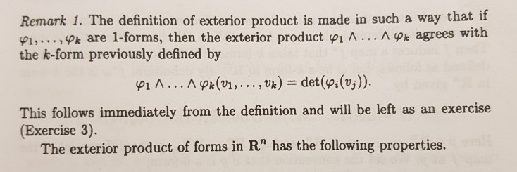 Solved Remark 1. The definition of exterior product is made | Chegg.com