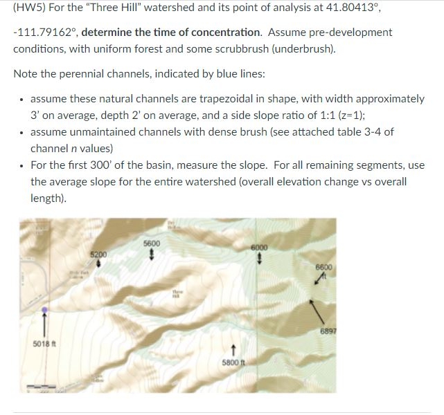 (HW5) For the “Three Hill" watershed and its point of | Chegg.com