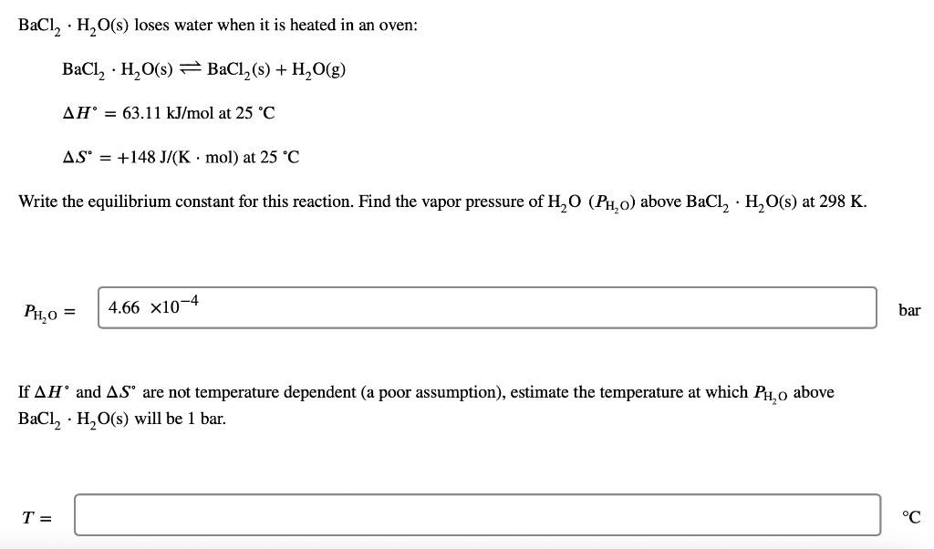 Solved Bacl2⋅h2o S Loses Water When It Is Heated In An