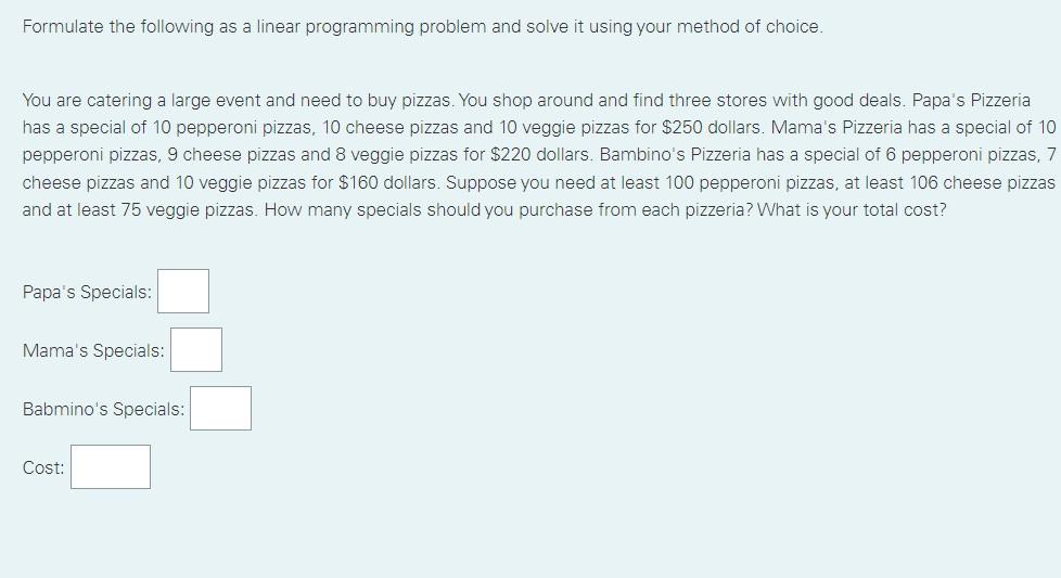 Solved Formulate the following as a linear programming | Chegg.com