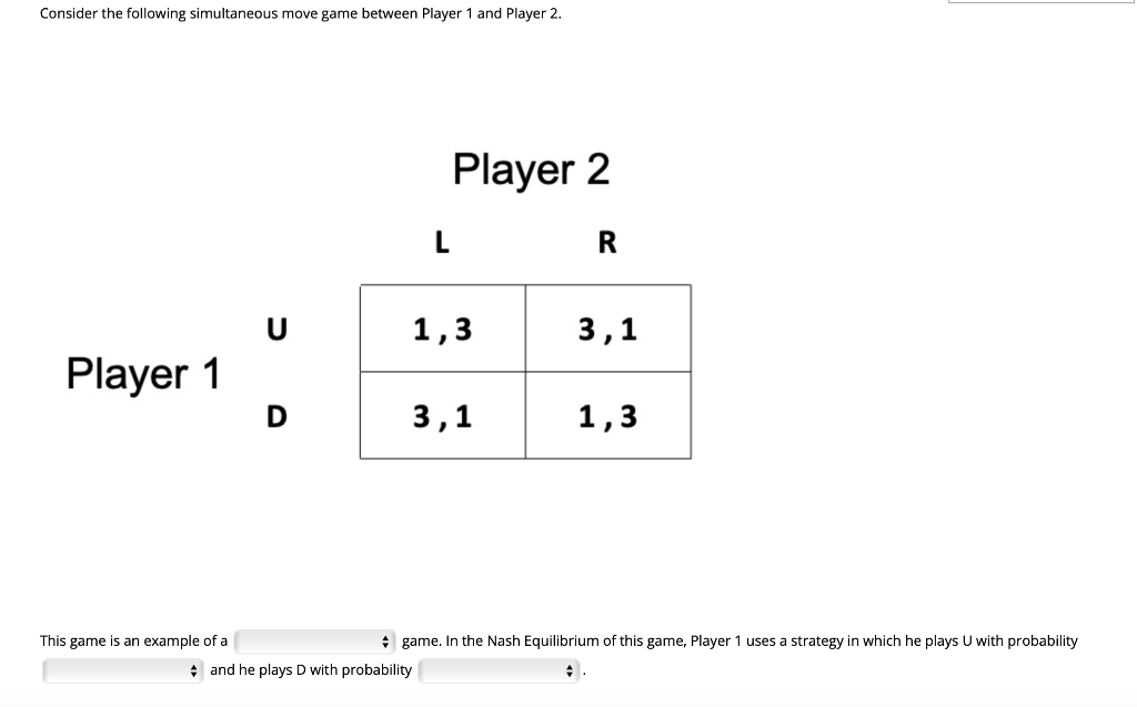 Solved Consider the following simultaneous move game between | Chegg.com