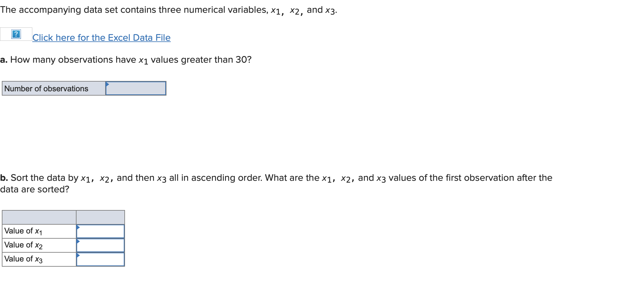 Solved The accompanying data set contains three numerical | Chegg.com