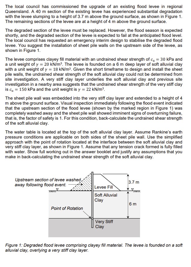 Solved Queensland. A 40 m section of the existing levee has | Chegg.com
