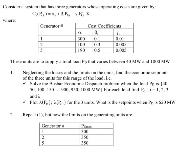 Solved Consider a system that has three generators whose | Chegg.com