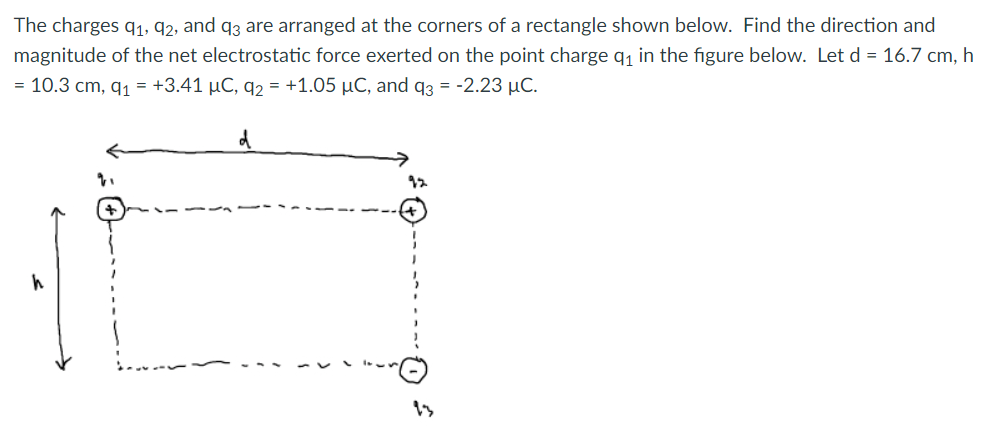 Solved The charges q1,q2, and q3 are arranged at the corners | Chegg.com
