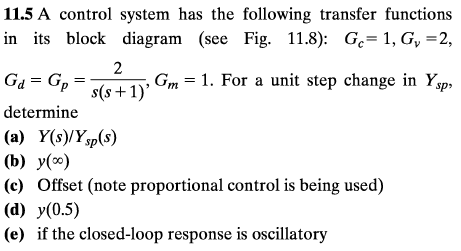 Solved 11.5 A control system has the following transfer | Chegg.com