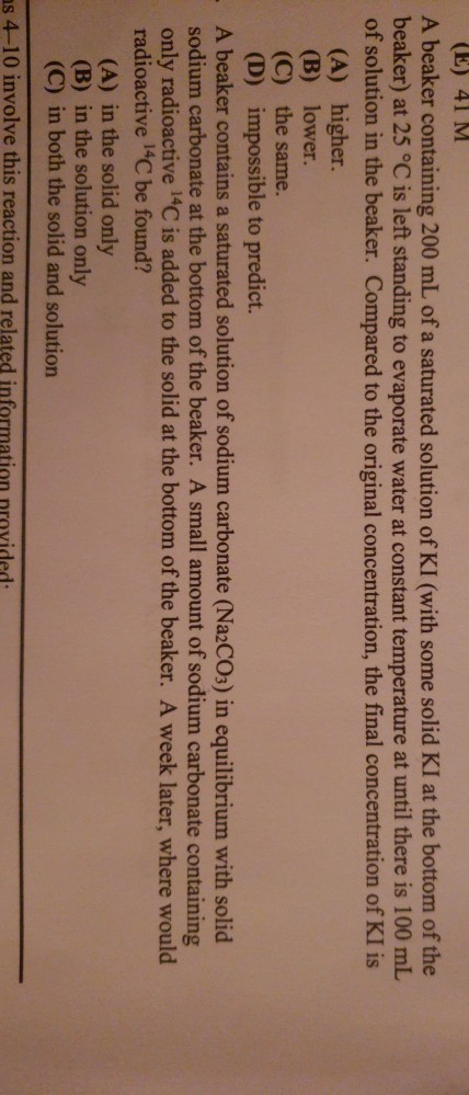Solved A beaker containing 200 mL of a saturated solution of | Chegg.com