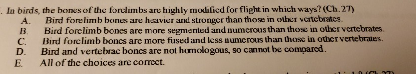 Solved In birds, the bones of the forelimbs are highly | Chegg.com