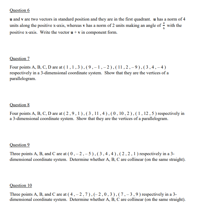 Solved Question 6 u and v are two vectors in standard | Chegg.com