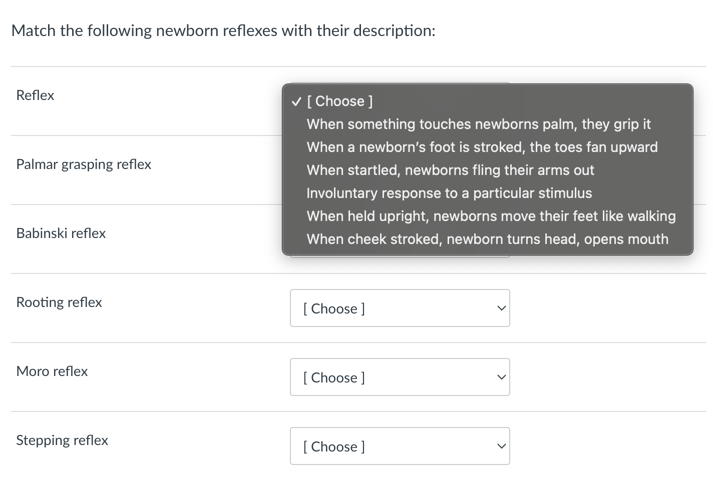 Solved Match the following newborn reflexes with their | Chegg.com