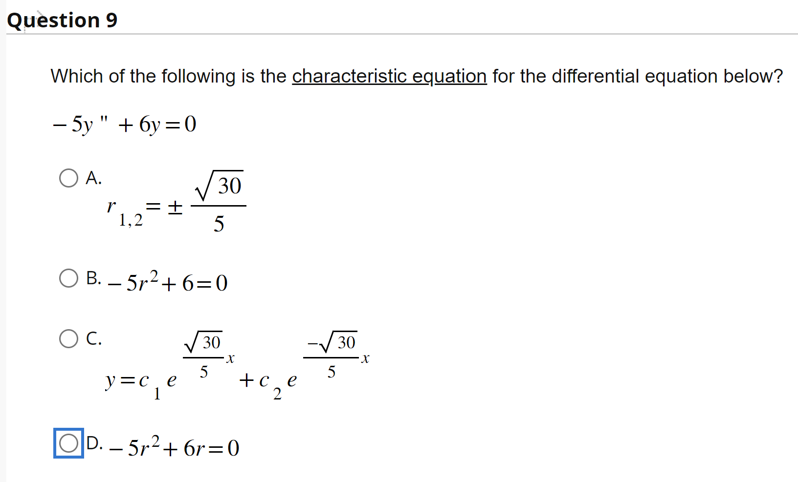 Solved Which of the following is the characteristic equation | Chegg.com