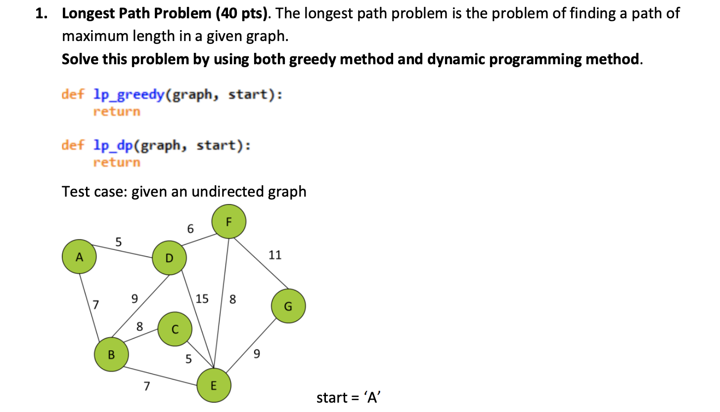 Solved 1. Longest Path Problem (40 pts). The longest path | Chegg.com