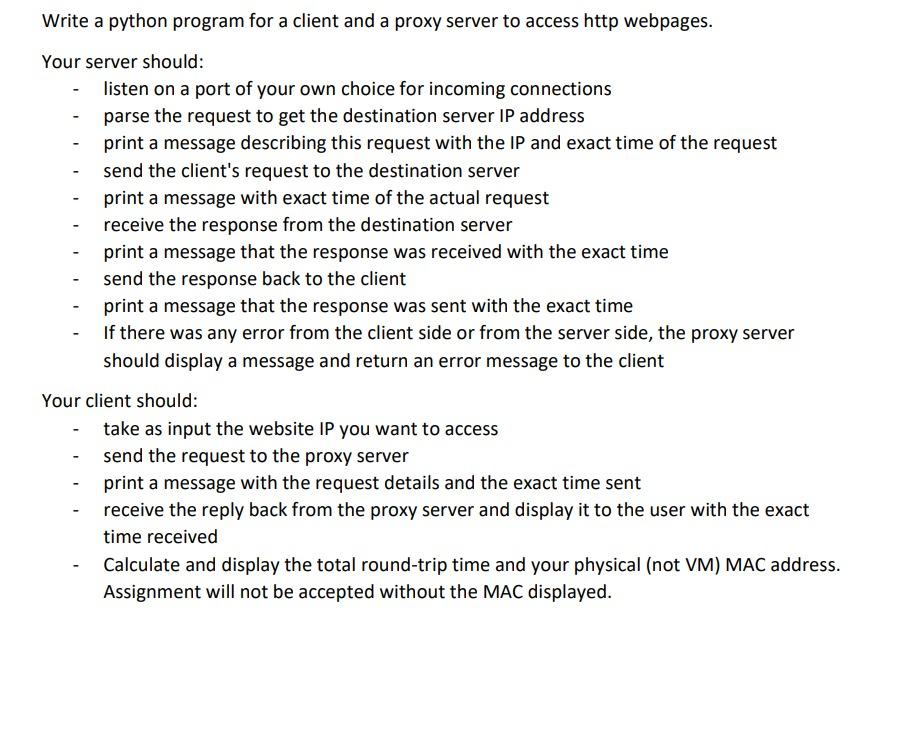 Solved Write a python program for a client and a proxy | Chegg.com
