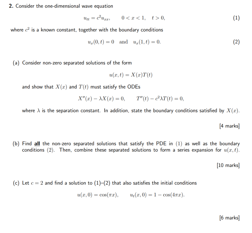 Solved 2. Consider the one-dimensional wave equation | Chegg.com