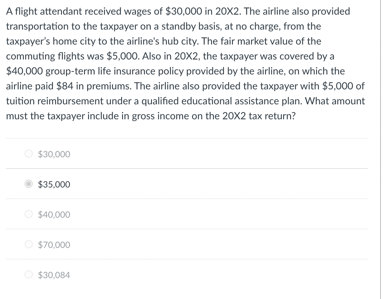 Solved A flight attendant received wages of $30,000 ﻿in | Chegg.com