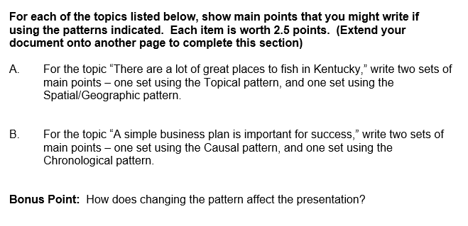 Solved For each of the topics listed below, show main points | Chegg.com