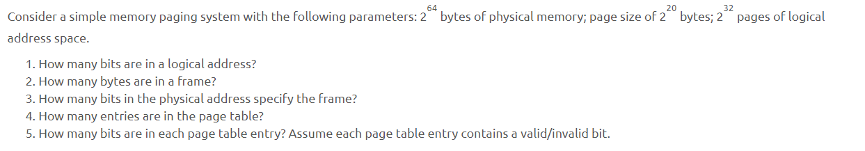 Solved 64 20 32 Consider a simple memory paging system with | Chegg.com