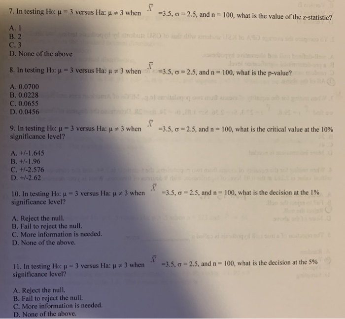 Solved 7. In testing Ho: μ-3 versus Ha: μ -1-3.5, σ-25, and | Chegg.com