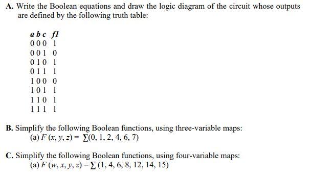 Solved A. Write the Boolean equations and draw the logic | Chegg.com