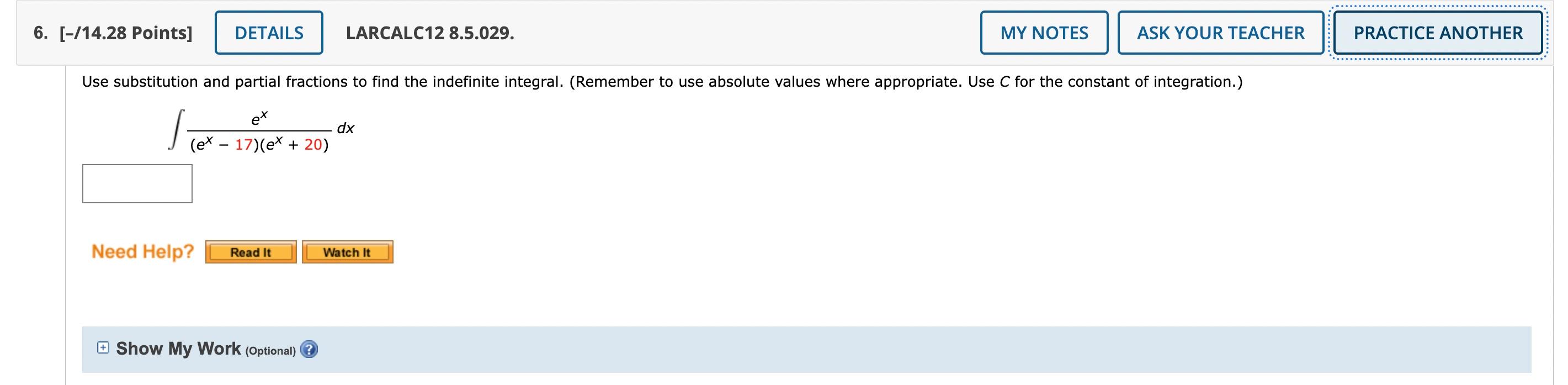 Solved ∫(ex−17)(ex+20)exdx | Chegg.com
