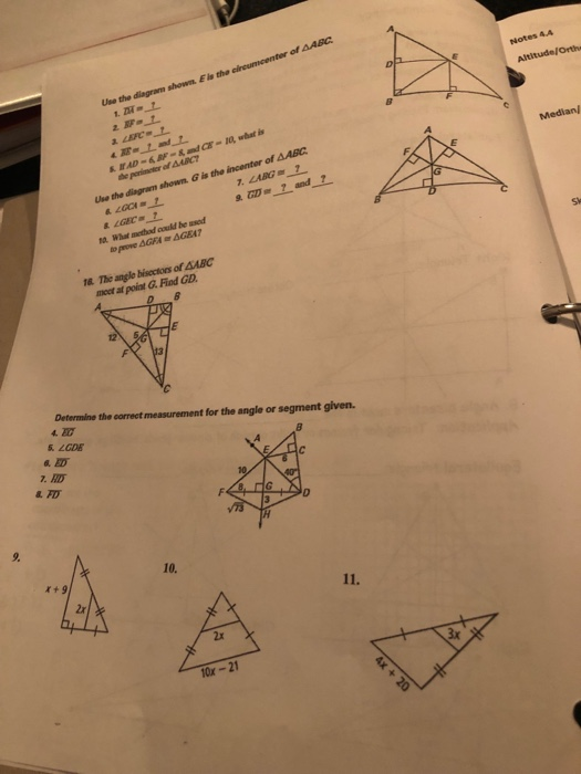 Solved Classwork 4.3 Points of Concurrency The point where | Chegg.com