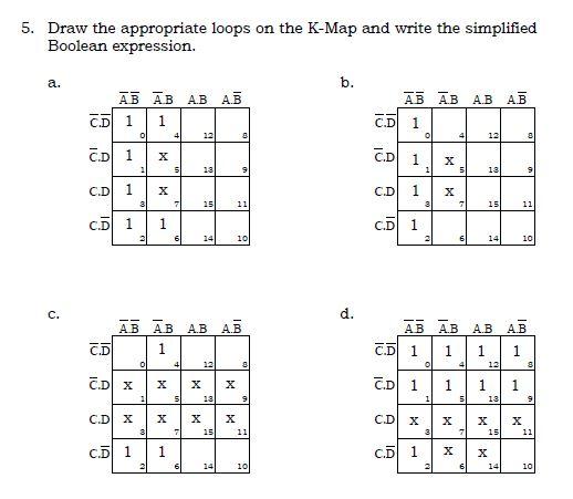 Solved 5. Draw the appropriate loops on the K-Map and write | Chegg.com