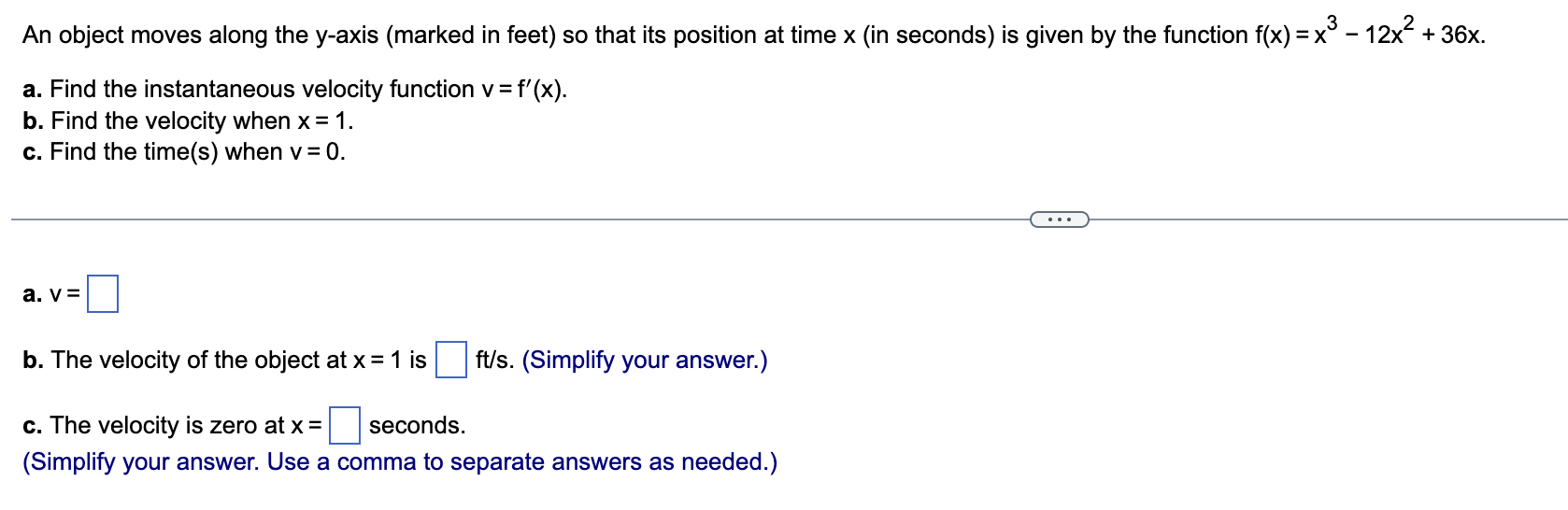 Solved An object moves along the y-axis (marked in feet) ﻿so | Chegg.com