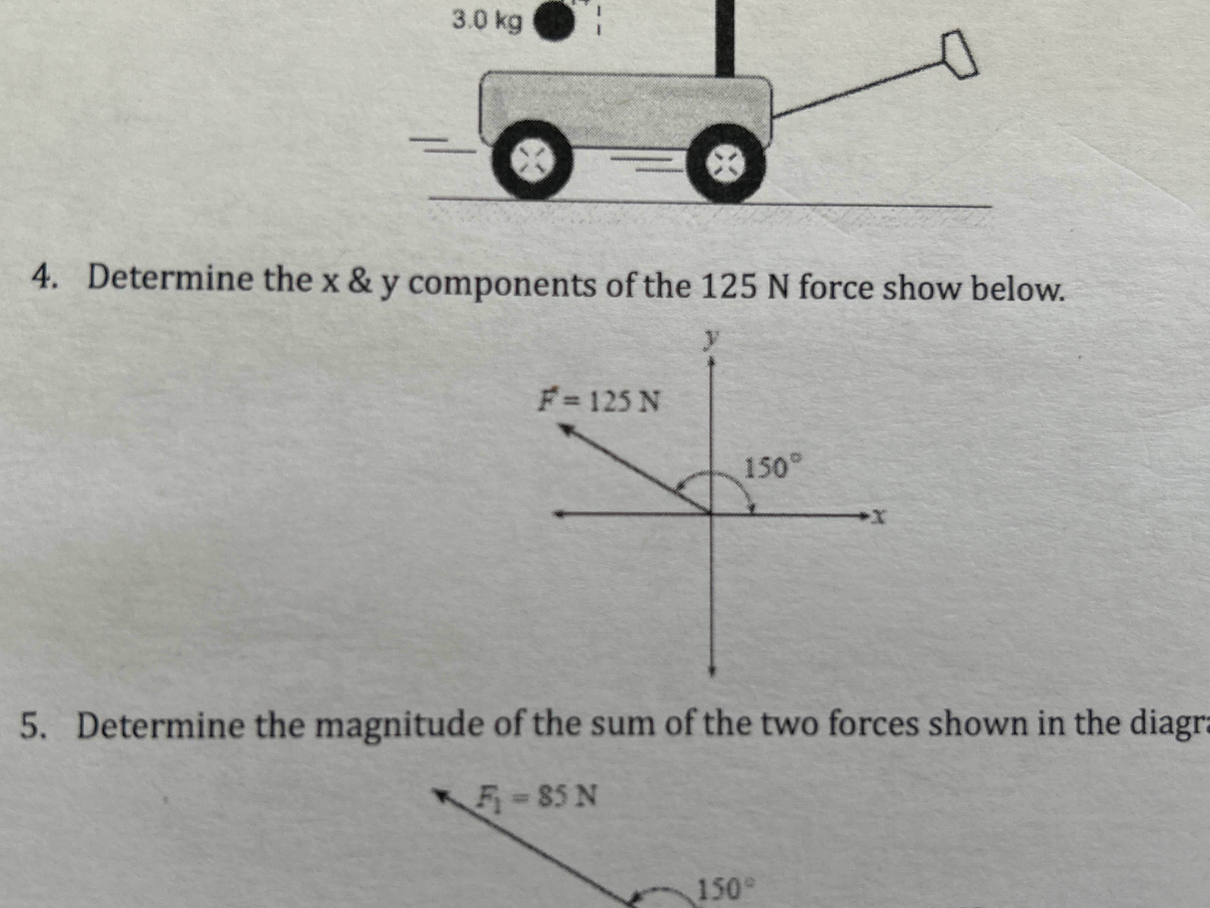 Solved 4. Determine the x&y components of the 125 N force | Chegg.com