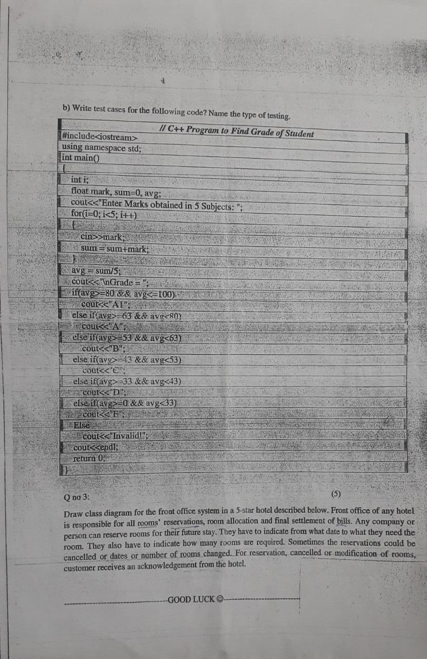 Solved b) Write test cases for the following code? Name the | Chegg.com