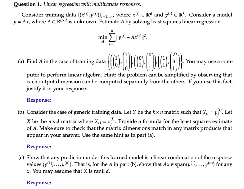 Solved Question 1. Linear regression with multivariate | Chegg.com
