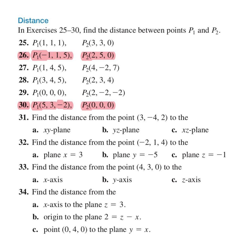 Solved Distance In Exercises 25-30, find the distance | Chegg.com