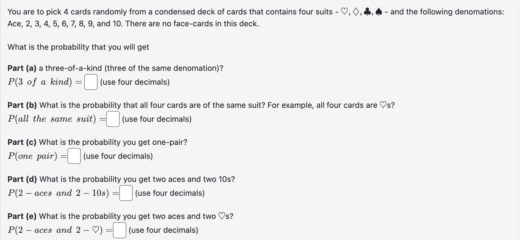 Solved You are to pick 4 cards randomly from a condensed | Chegg.com