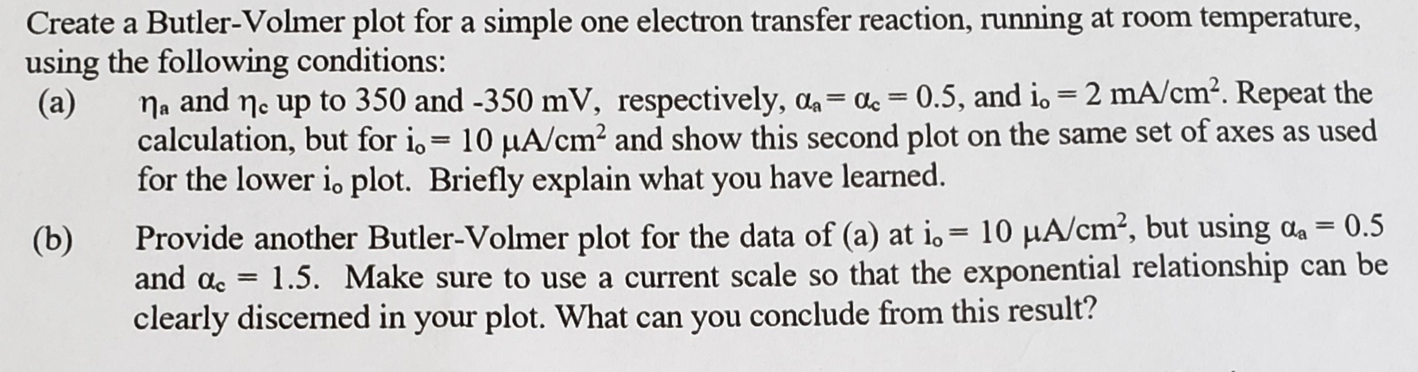 Create a Butler-Volmer plot for a simple | Chegg.com