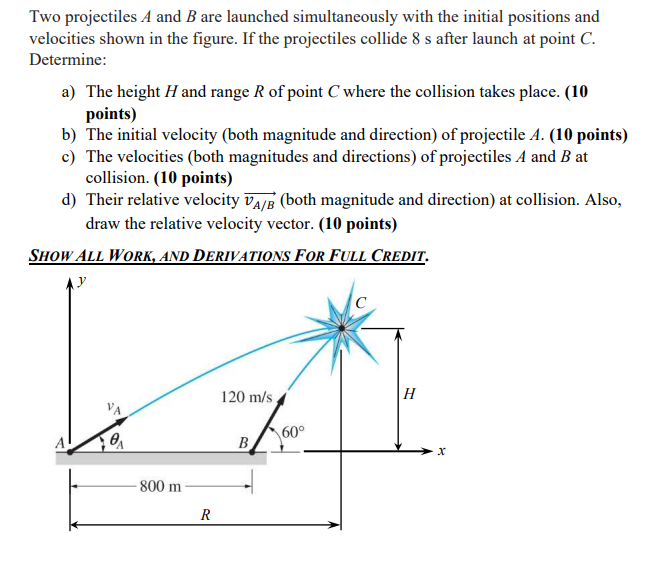 Solved Two Projectiles A And B Are Launched Simultaneously
