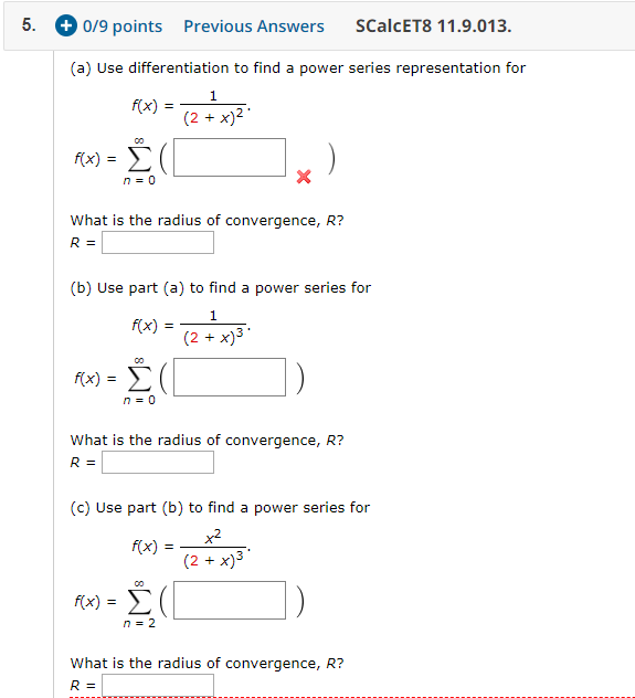 Solved 5. + 0/9 points Previous Answers SCalcET8 11.9.013. | Chegg.com