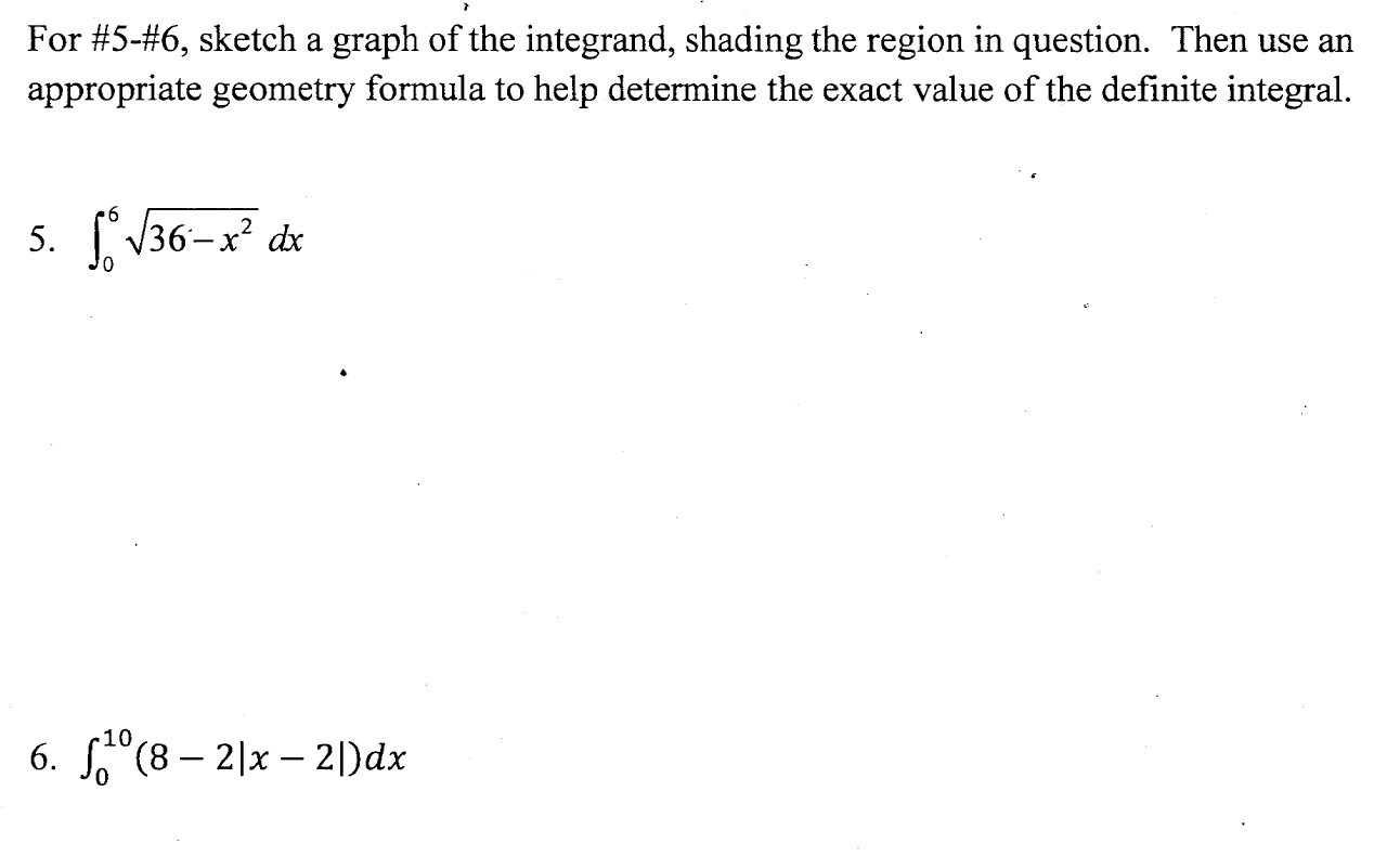 Solved For #5-#6, sketch a graph of the integrand, shading | Chegg.com