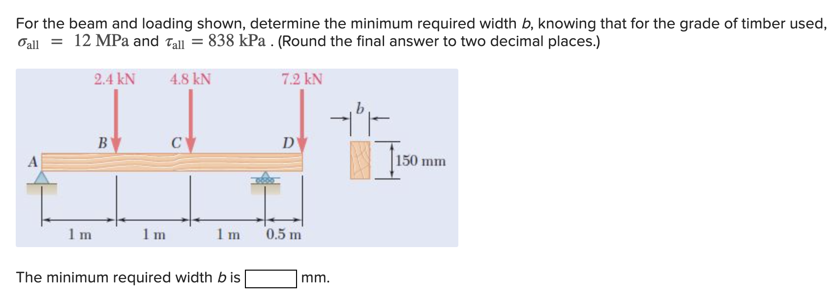 Solved For the beam and loading shown, determine the minimum | Chegg.com