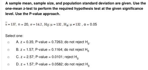 Solved A sample mean, sample size, and population standard | Chegg.com