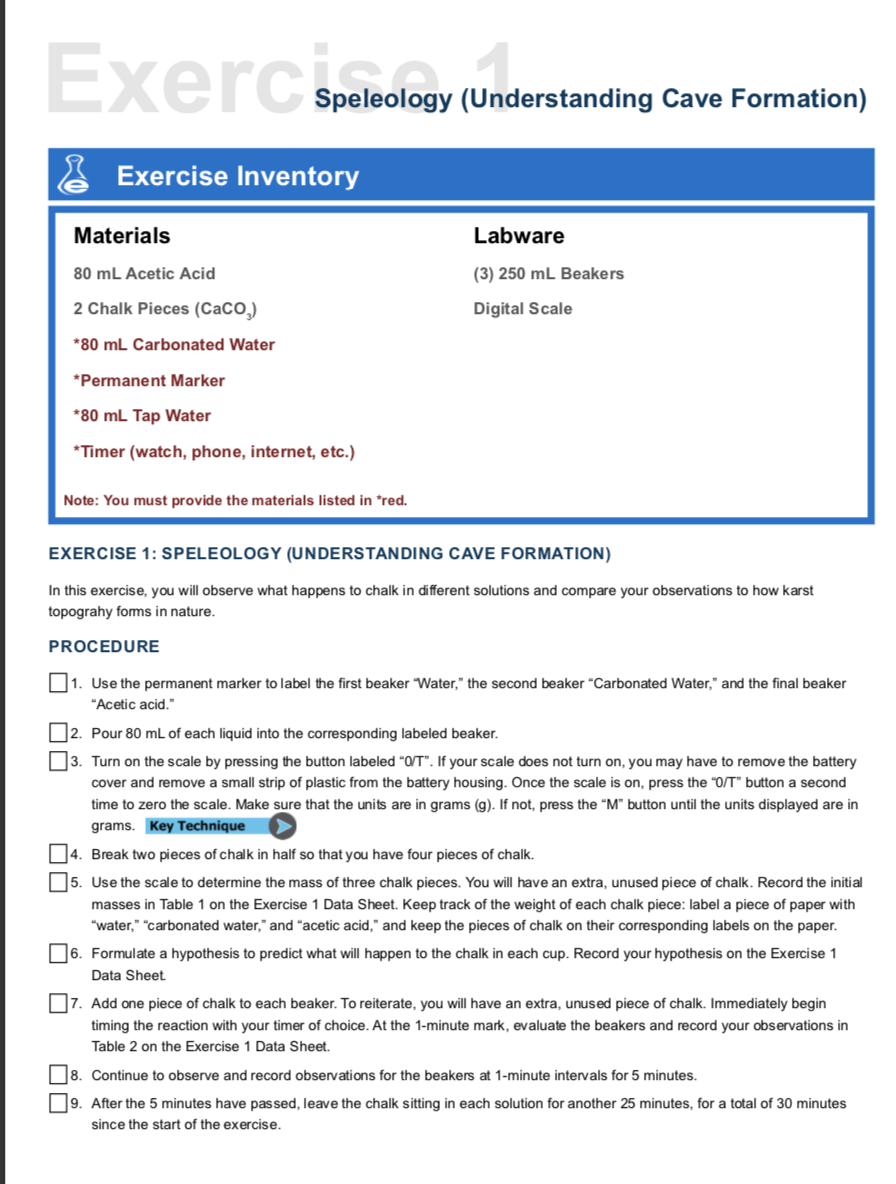 Solved Speleology (Understanding Cave Formation) EXERCISE 1: | Chegg.com