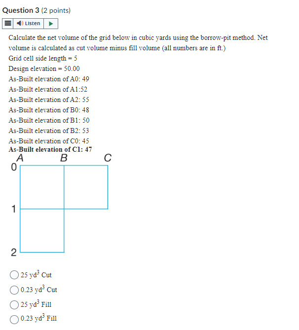 Solved Question 3 (2 points) Calculate the net volume of the | Chegg.com