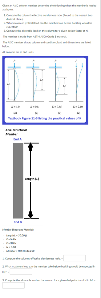 Solved Given an AISC column member determine the following | Chegg.com