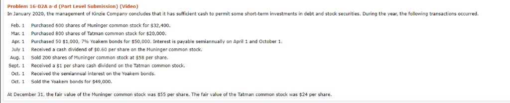 Solved Problem 16-02A a-d (Part Level Submission) (Video) In | Chegg.com