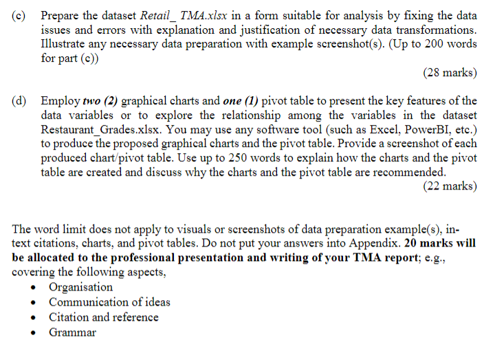 Solved You are to analyse a dataset Retail_TMA.xlsx to | Chegg.com
