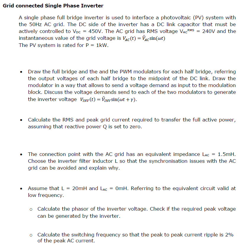 Grid connected Single Phase Inverter A single phase | Chegg.com
